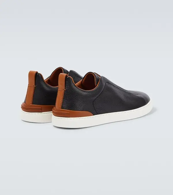 Zegna Triple Stitch Leather Sneakers - Black