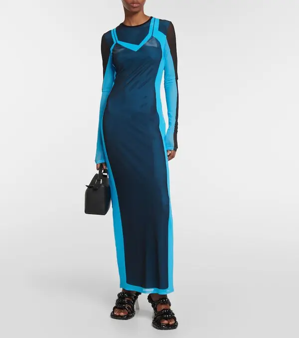 Loewe Colorblocked Mesh Maxi Dress - Blue | Editorialist