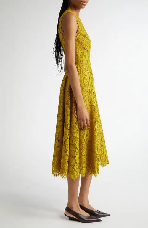 michael kors yellow lace dress Floral Lace Fit & Flare Midi Dress