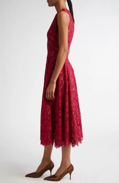 Michael Kors Floral Lace Fit & Flare Midi Dress - Raspberry - 40% Off |  Editorialist