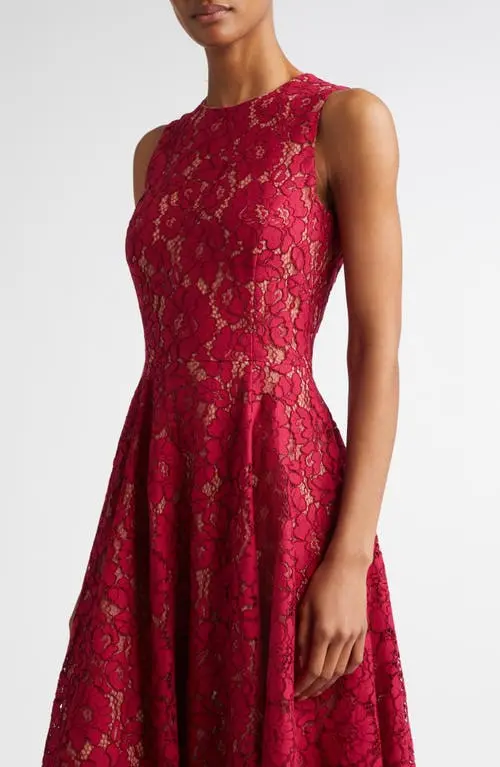 Michael Kors Floral Lace Fit & Flare Midi Dress - Raspberry - 40% Off |  Editorialist