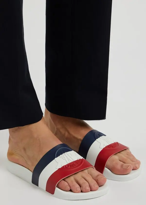 Moncler Basile Striped Rubber Slides - White