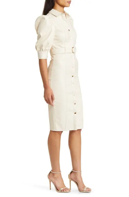 Bebe Snap Front Faux Leather Dress - Cream | Editorialist