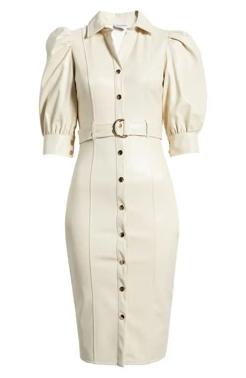 Bebe Snap Front Faux Leather Dress - Cream | Editorialist
