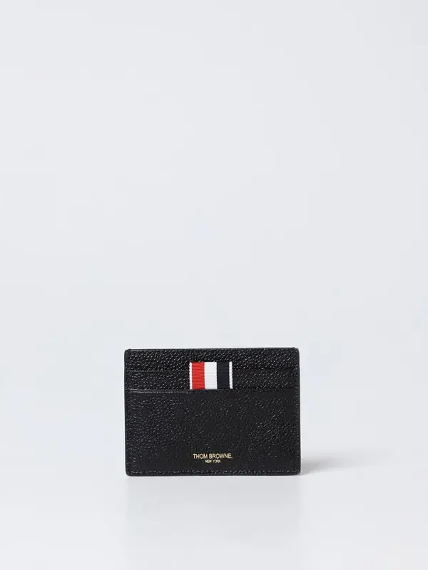 Thom Browne Credit Card Holder In Grained Leather - Black
