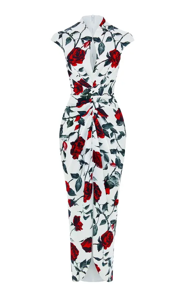 knee length dresses for ladies Draped satin long midi dress with ruffle