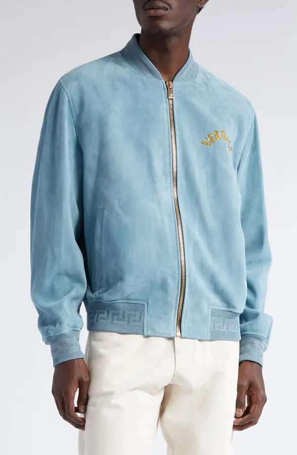 Versace Embroidered Logo Suede Jacket