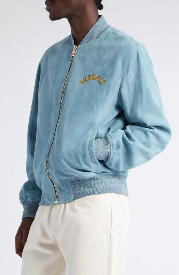 Versace Embroidered Logo Suede Jacket
