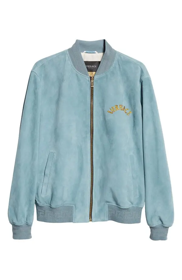 Versace Embroidered Logo Suede Jacket