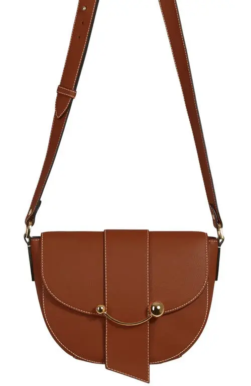 Strathberry Crescent Saddle Leather Crossbody Bag - Chestnut/ Vanilla