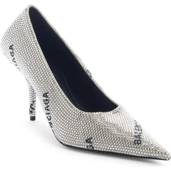 Balenciaga Square Knife Crystal Embellished Pointed Toe Pumps