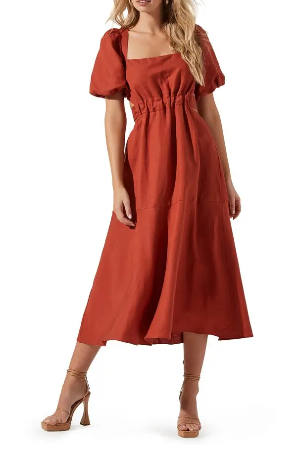 Astr The Label Angeles Cutout Linen Blend Midi Dress - Marsala |  Editorialist