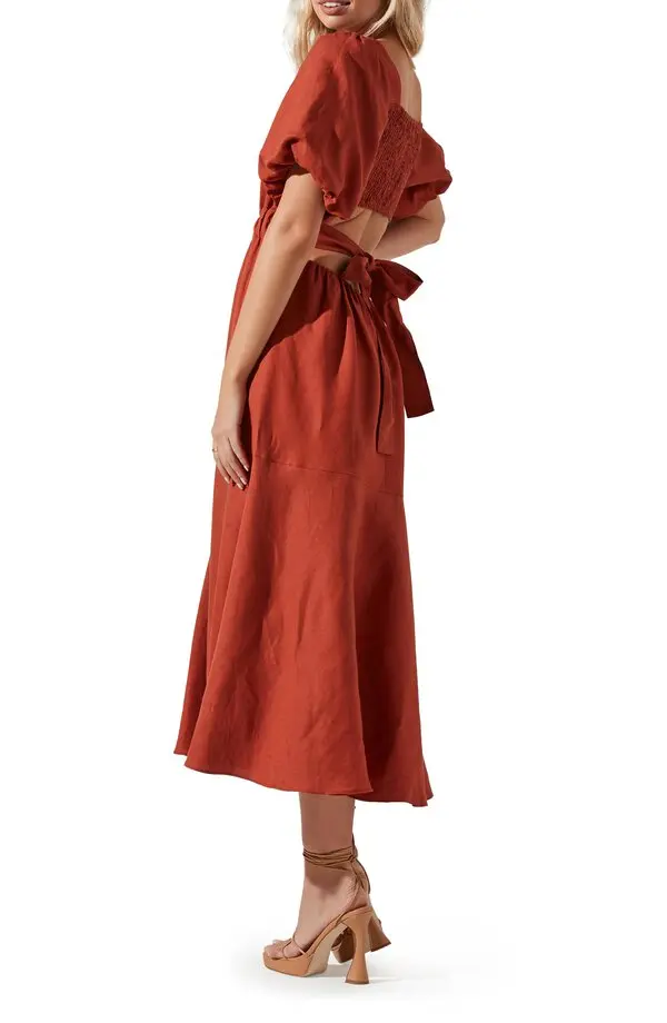 astr the label angeles midi dress Astr The Label Angeles Cutout Linen Blend Midi Dress - Marsala