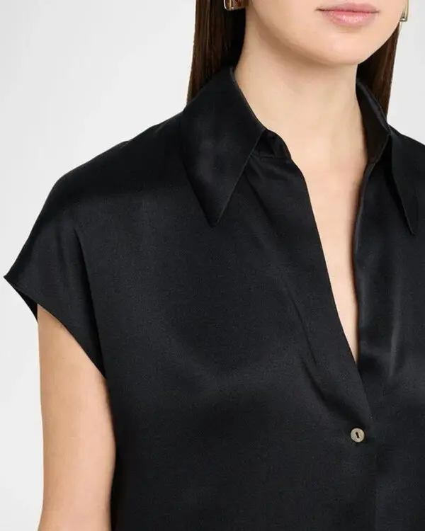 Vince Cap-sleeve Silk Blouse - Black