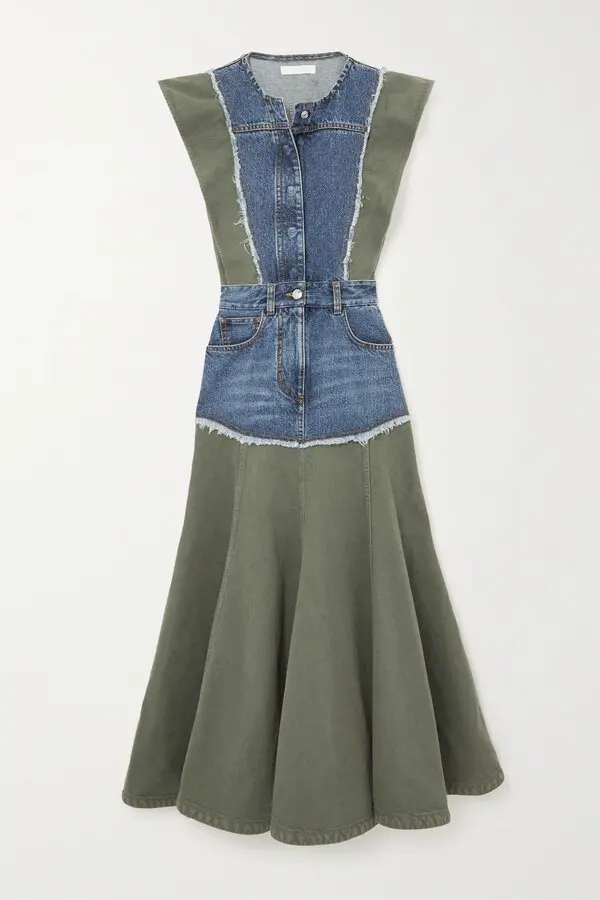 Chloé Paneled Denim Midi Dress - Blue
