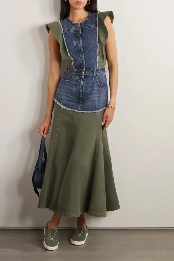 Chloé Paneled Denim Midi Dress