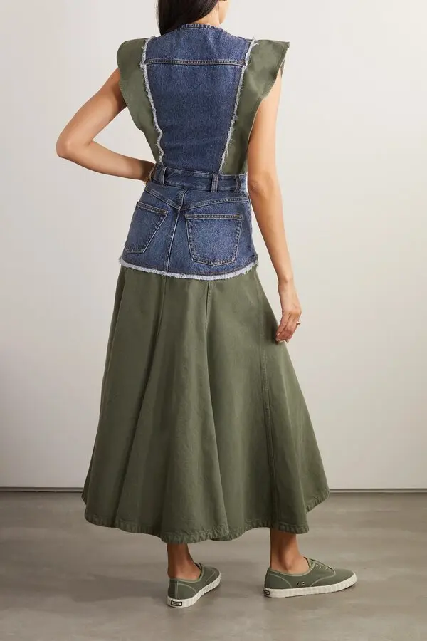 Chloé Paneled Denim Midi Dress