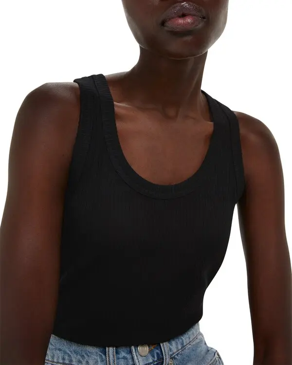 Whistles Ultimate Round Neck Ribbed Tank Top - Black