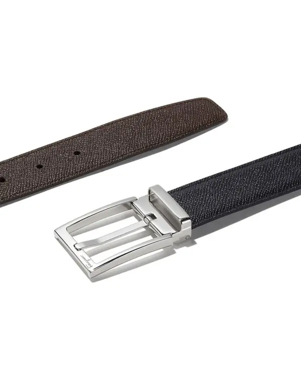 FERRAGAMO Leather Reversible Belt - Nero/hickory