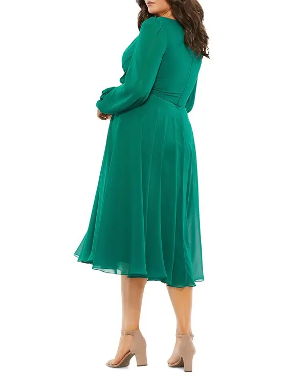 Mac Duggal Pleated Bell Sleeve Gown