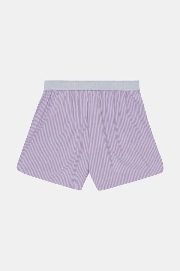 GANNI Stripe Cotton Elastic Shorts - Blue