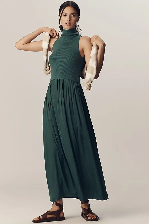 The Thea Sleeveless Twofer Maxi Dress - Adventurine