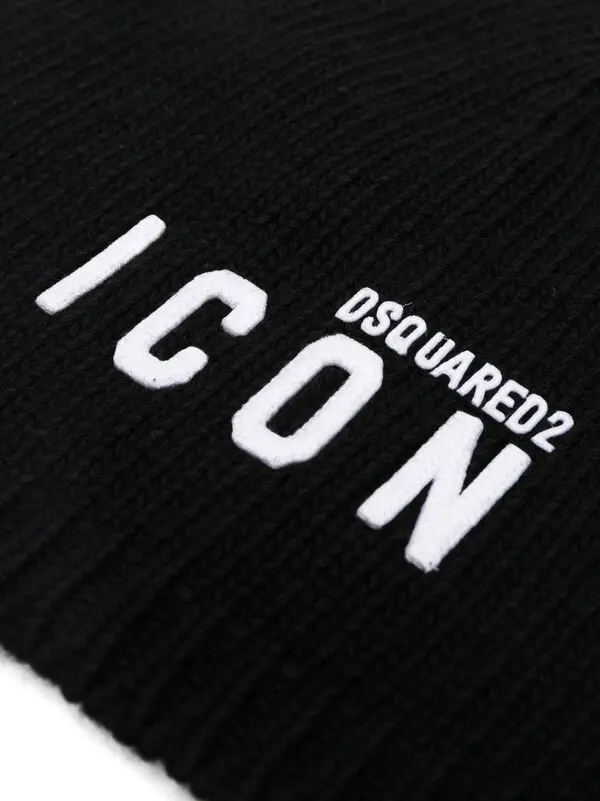Dsquared2 Logo-embroidered Wool Beanie - Black