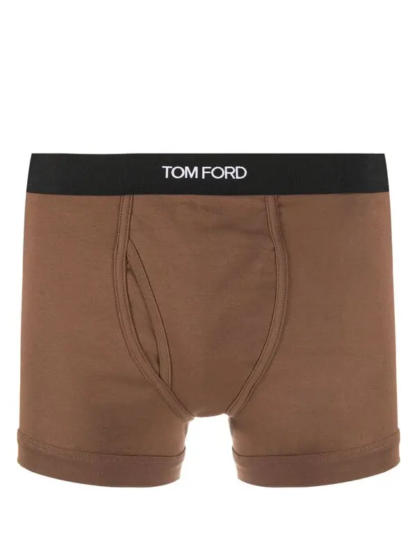 TOM FORD Logo-waistband Stretch-cotton Boxers - Brown