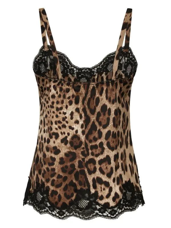 Dolce & Gabbana Leopard-print Camisole With Lace Detailing - Brown
