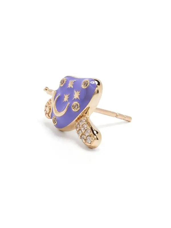SYDNEY EVAN 14kt Yellow Gold Celestial Mushroom Diamond And Enamel Stud Earring