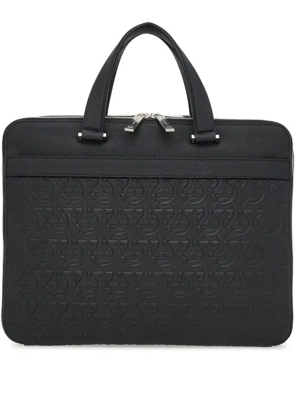 FERRAGAMO Monogram-embossed Leather Briefcase - Black