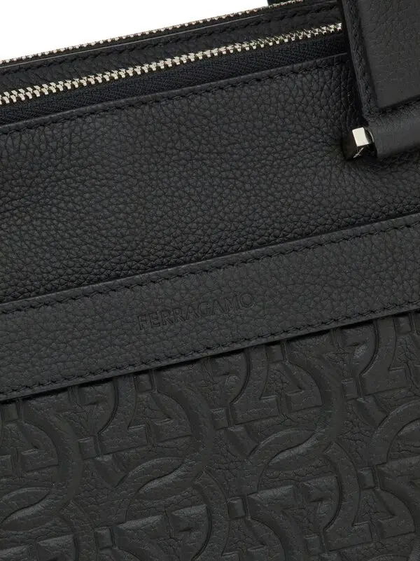FERRAGAMO Monogram-embossed Leather Briefcase