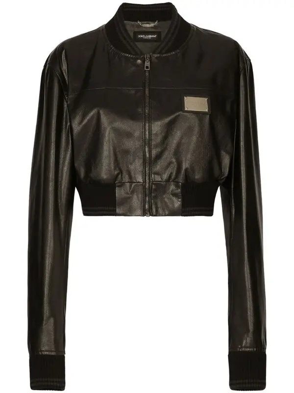 Dolce & Gabbana Logo-plaque Cropped Leather Jacket