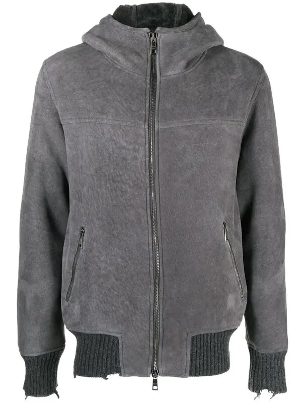 GIORGIO BRATO Hooded Zip-up Leather Jacket