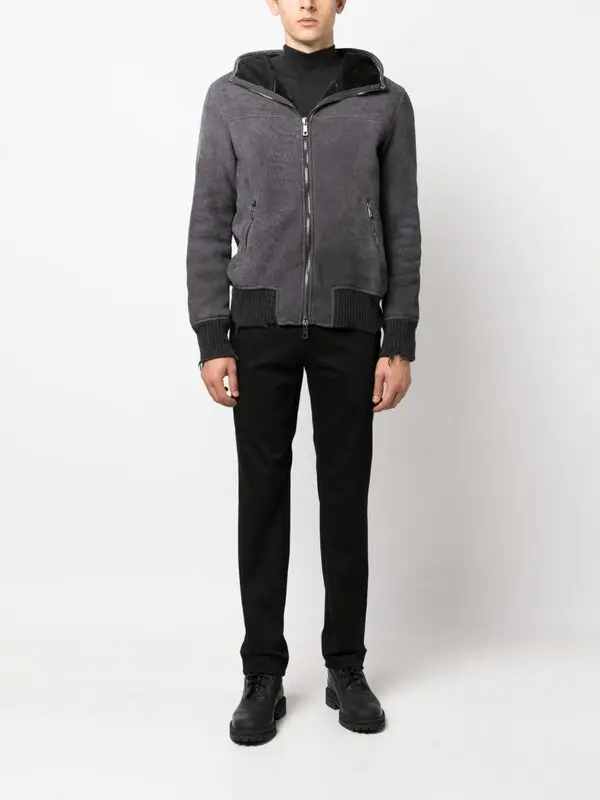 GIORGIO BRATO Hooded Zip-up Leather Jacket