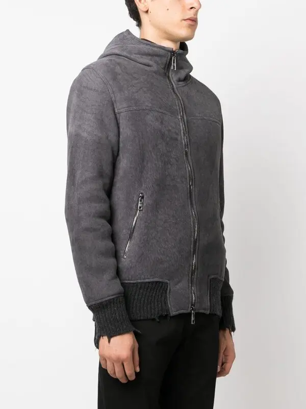 GIORGIO BRATO Hooded Zip-up Leather Jacket