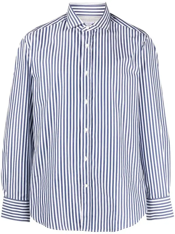 Brunello Cucinelli Striped Spread-collar Cotton Shirt
