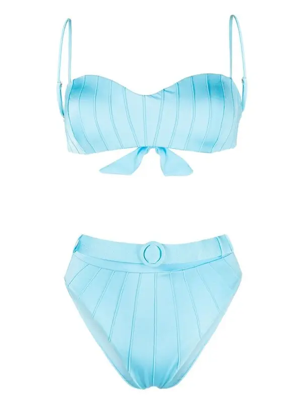 NOIRE SWIMWEAR High-waist Belted Bikini Set - Blue