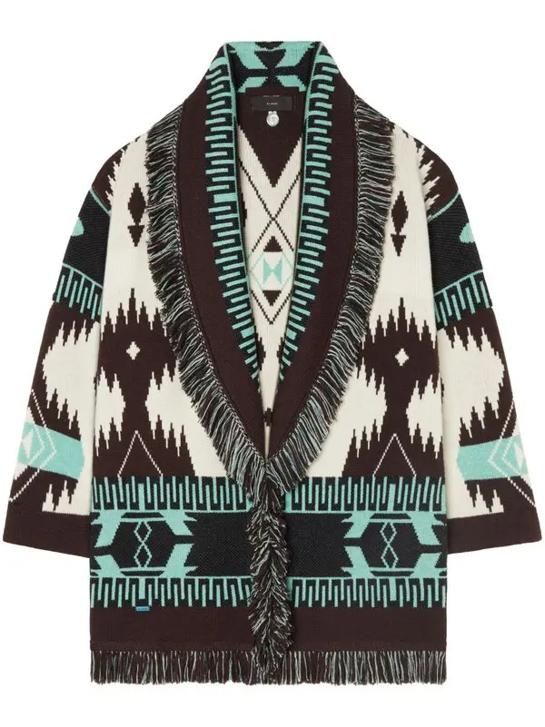 Alanui Icon Jacquard Fringed Cardigan - Black