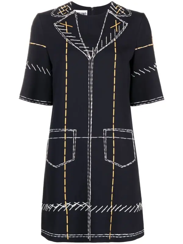 Moschino Contrast-stitch Graphic Shift Dress - Blue