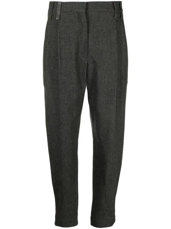 Brunello Cucinelli Monili-embellished Tapered Trousers - Grey