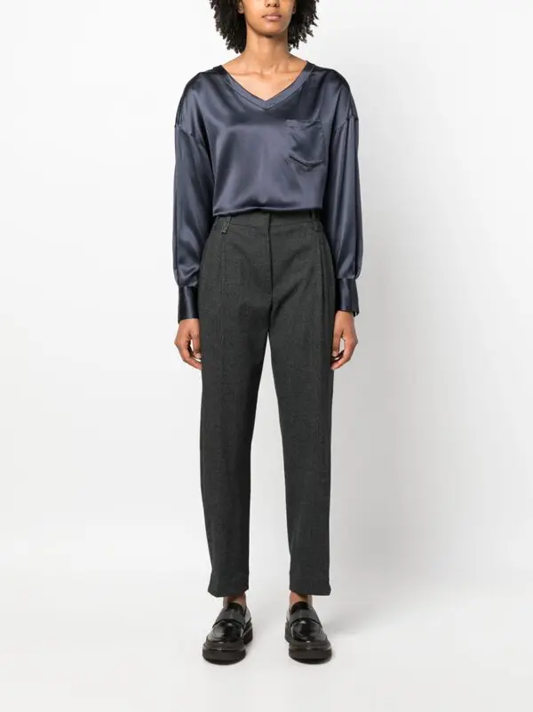 Brunello Cucinelli Monili-embellished Tapered Trousers - Grey