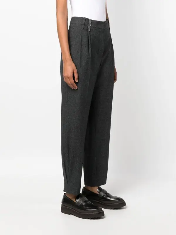 Brunello Cucinelli Monili-embellished Tapered Trousers - Grey