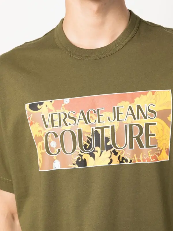 Versace Logo-Print Cotton T-Shirt In Green - 25% Off