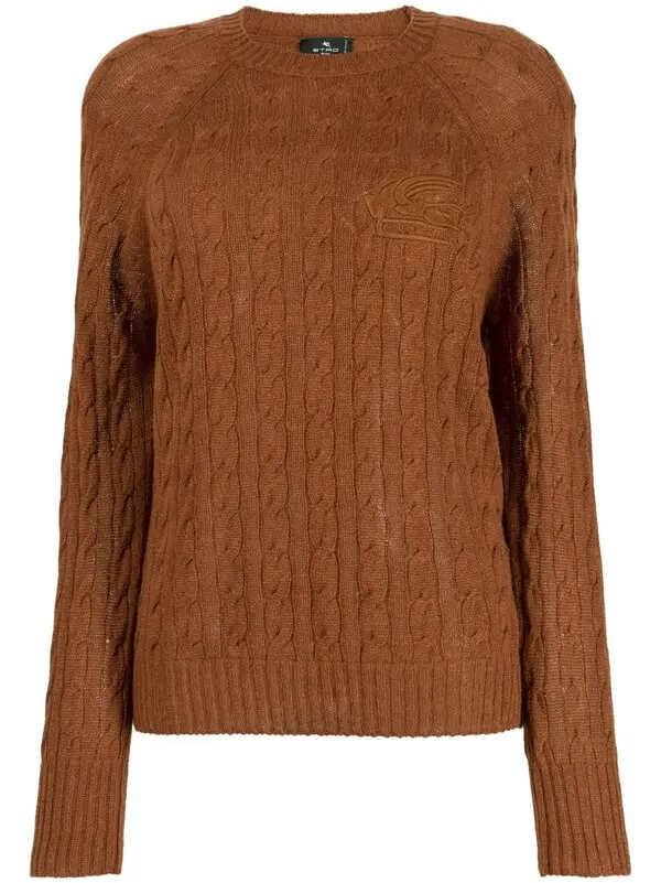 Etro Logo-embroidered Cable-knit Jumper - Brown