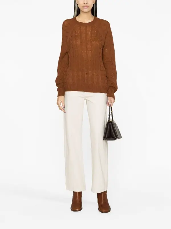 Etro Logo-embroidered Cable-knit Jumper - Brown