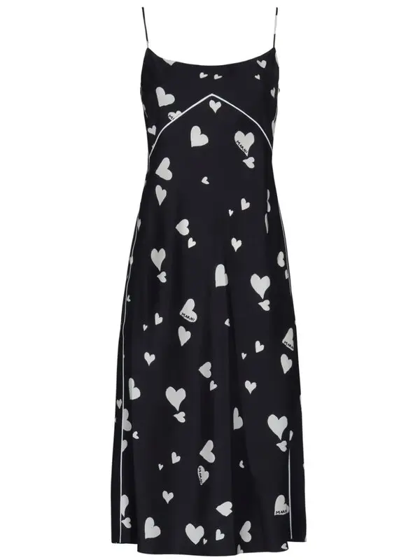 Marni Heart Print Silk Slip Dress