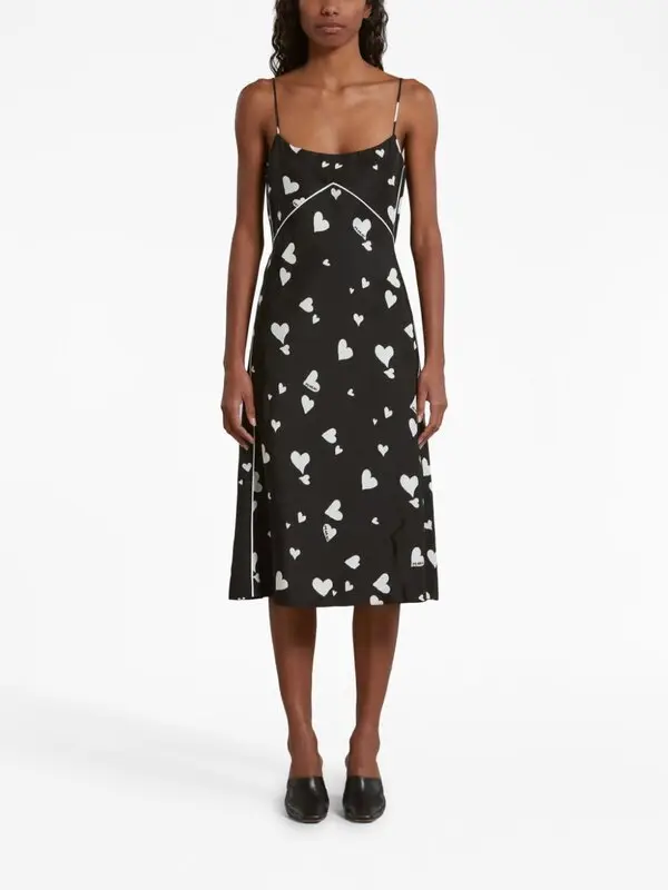 Marni Heart Print Silk Slip Dress
