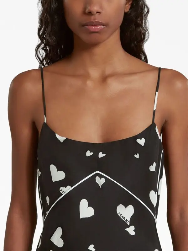 Marni Heart Print Silk Slip Dress