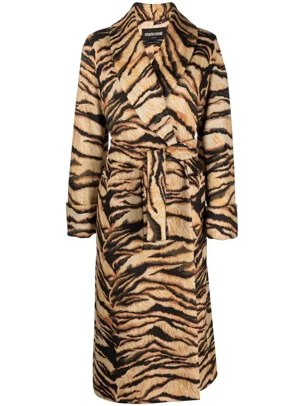 Roberto Cavalli Animal Print Belted Coat